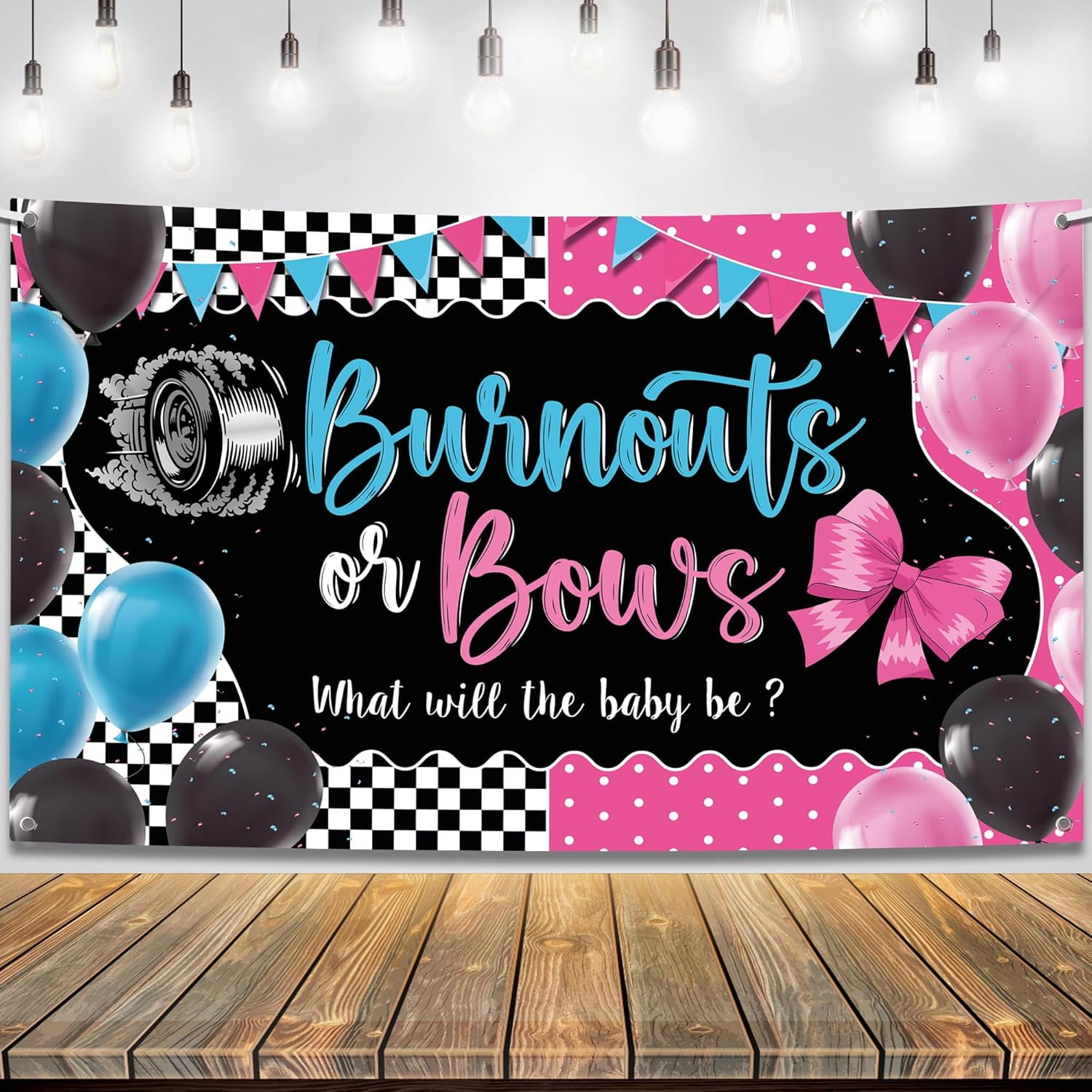 Burnouts or Bows Gender Reveal Banner Baby Shower Decorations, Gender ...