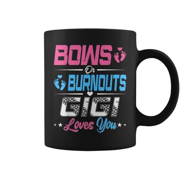 Burnouts Or Bows Gender Reveal Party Announcement Gigi Coffee Mugs ...