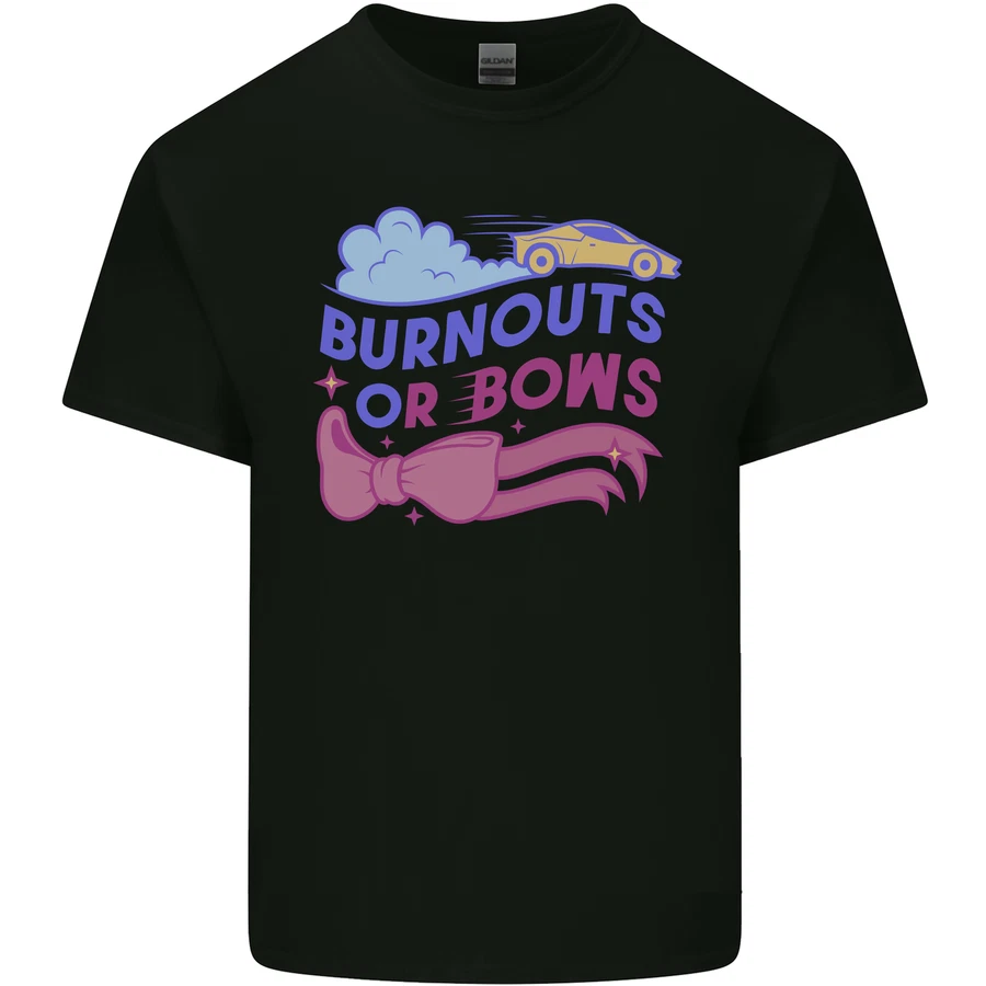 Burnouts or Bows Gender Reveal New Baby Family Light Cotton Graphic Tee ...