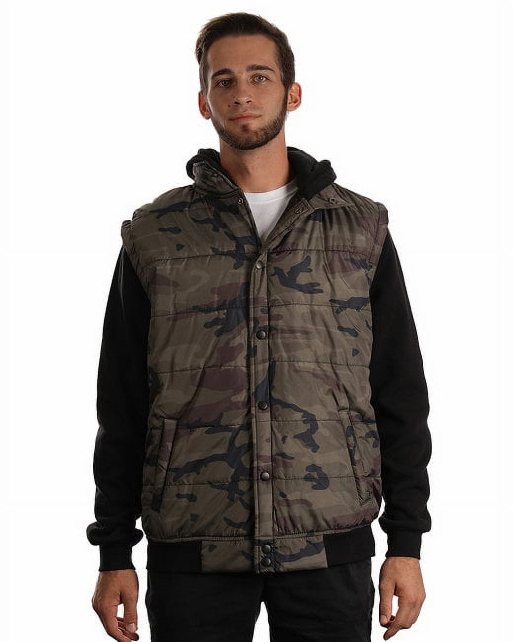 Burnside Nylon Vest with Fleece Sleeves 8701 - Green Camo/ Black Size L ...