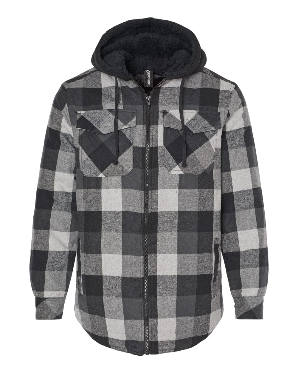 Burnside Men's Hooded Flannel Quilted Jacket, Black Grey - Walmart.com