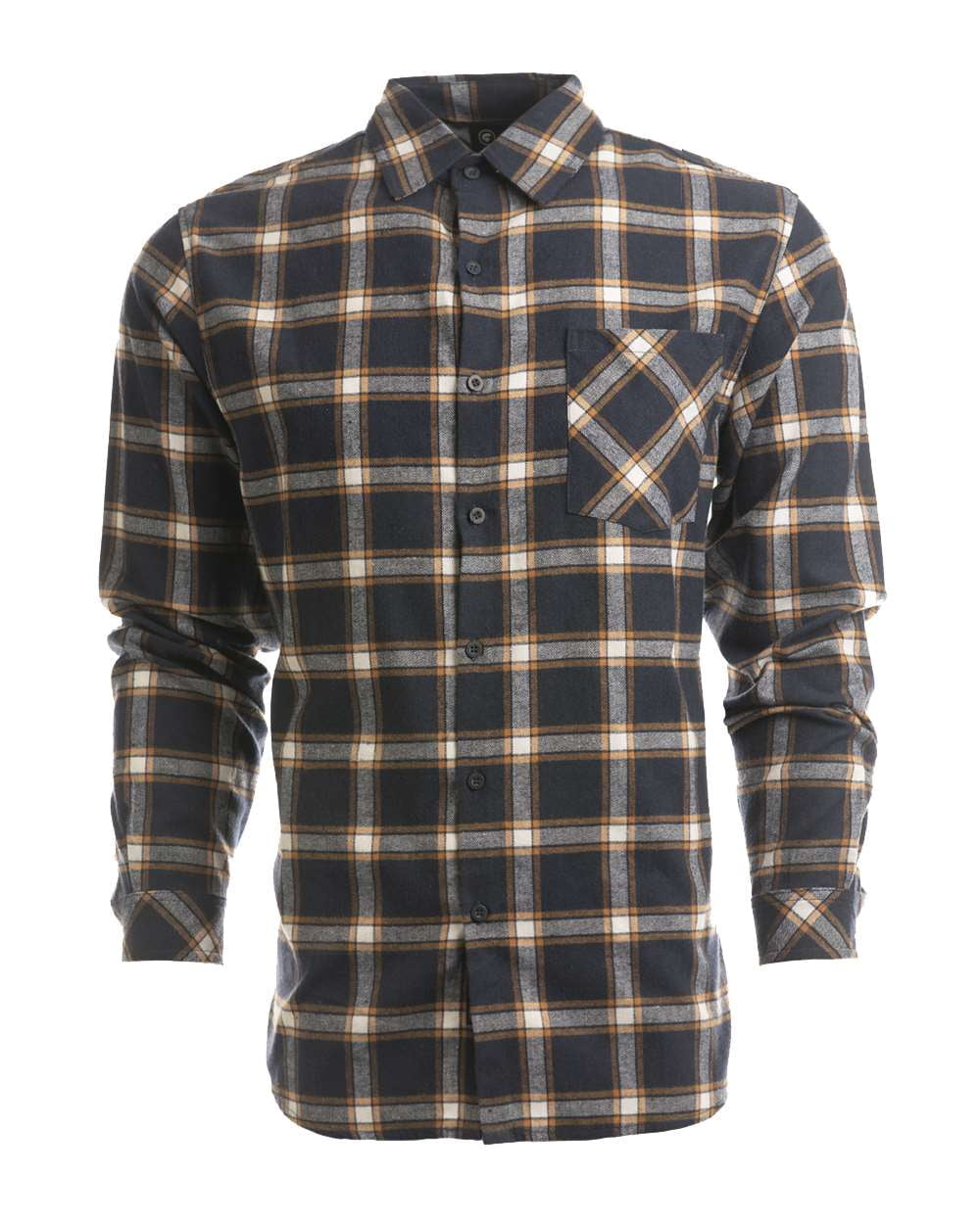 Burnside Open Pocket Long Sleeve Flannel Shirt 8212 Navy/ Orange S ...