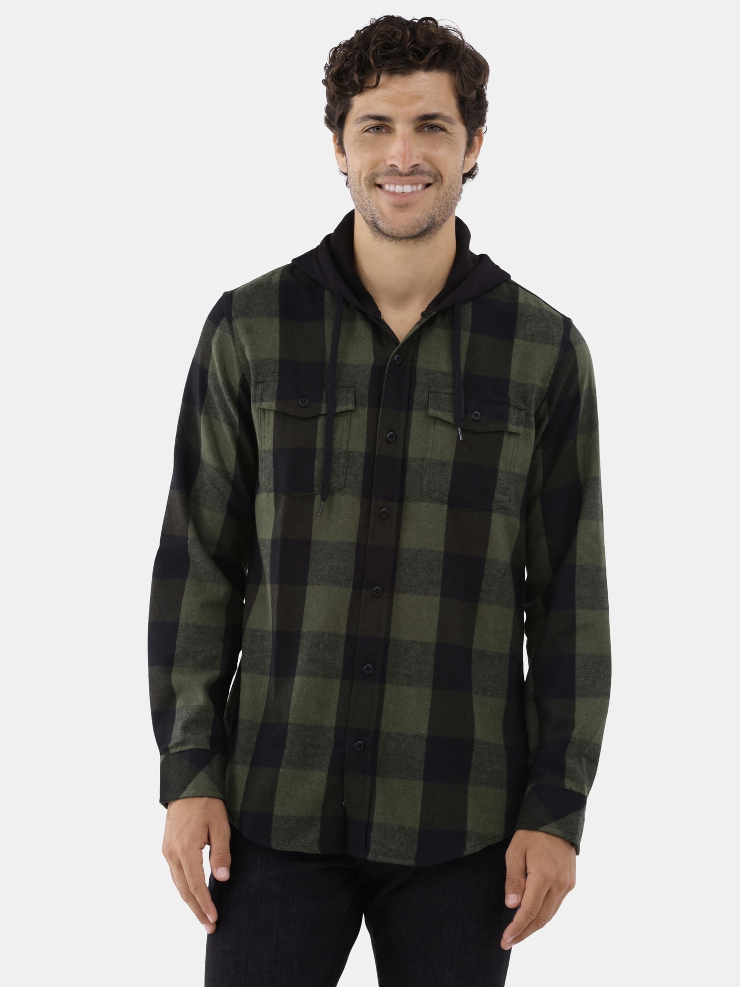 Burnside Men's Hooded Flannel Shirt with Long Sleeves, Sizes S-2XL ...