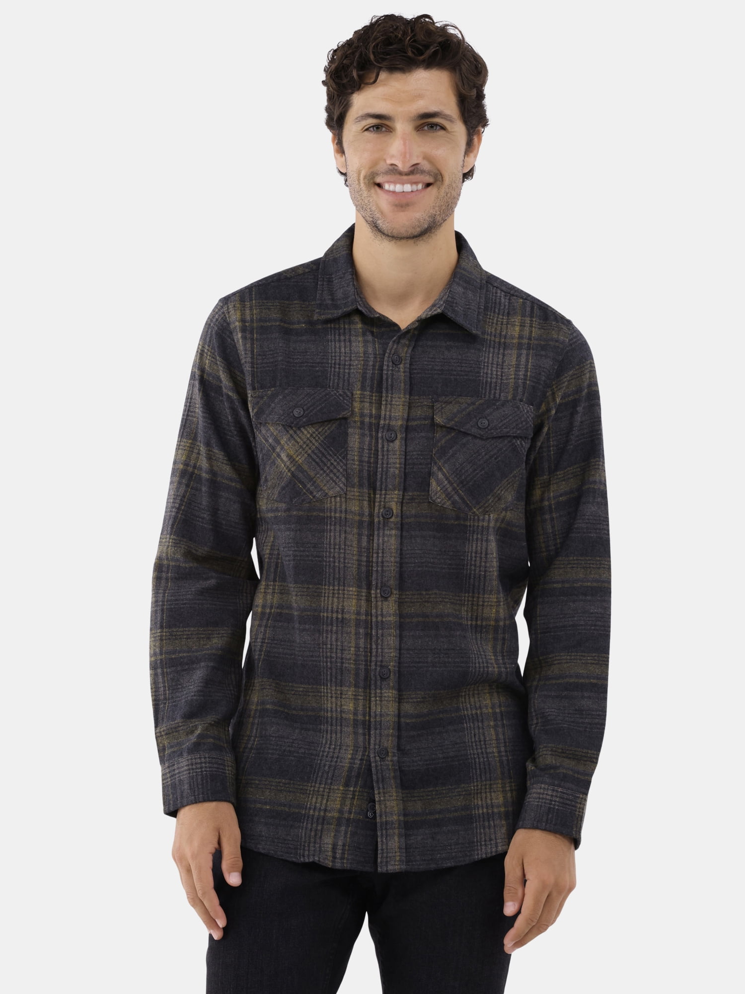 BURNSIDE Men's Modern Fit Plaid Flannel Shirt Long Sleeves S-2XL Cotton ...