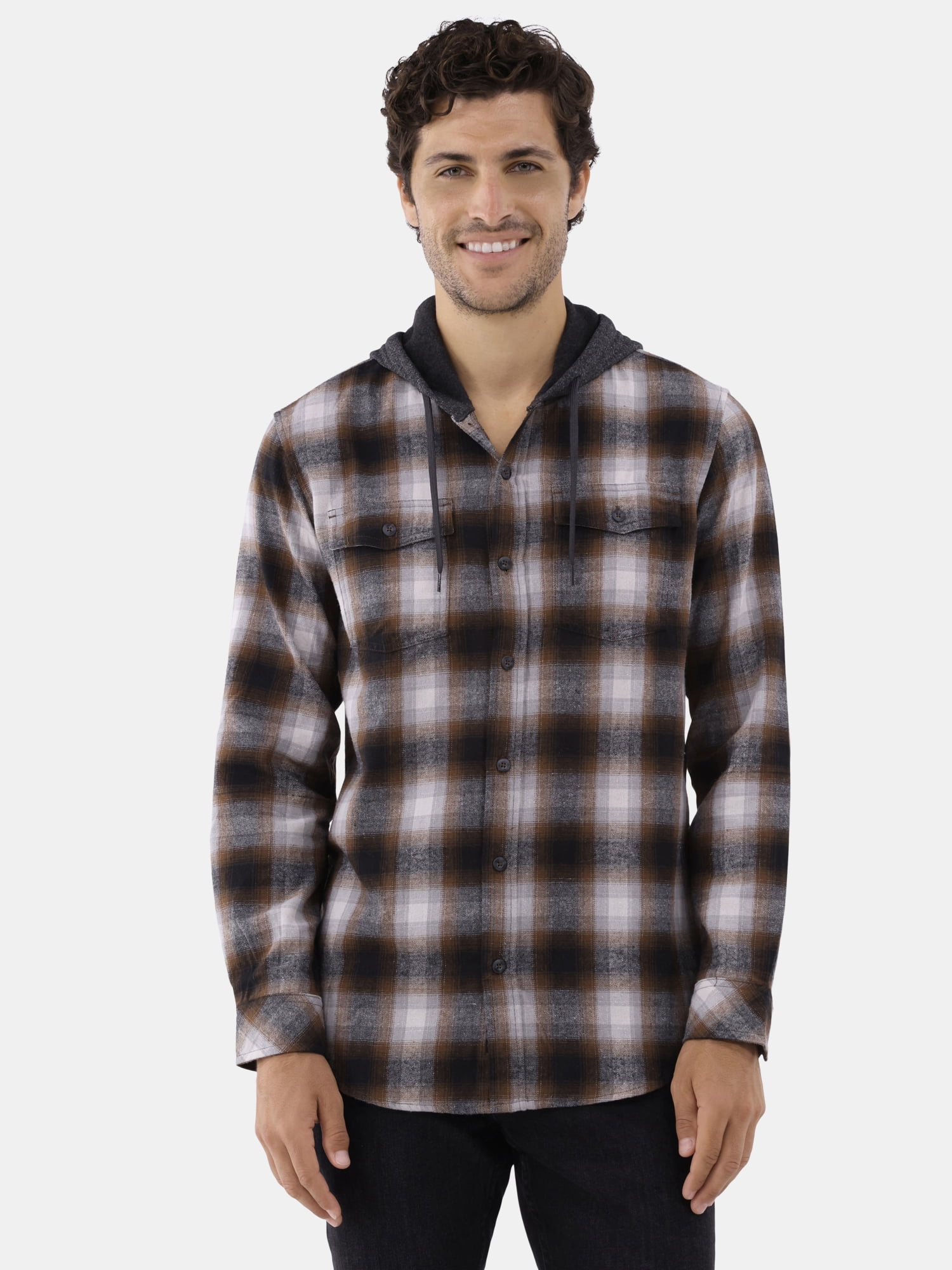 Burnside Men's Hooded Flannel Shirt with Long Sleeves, Sizes S-2XL ...