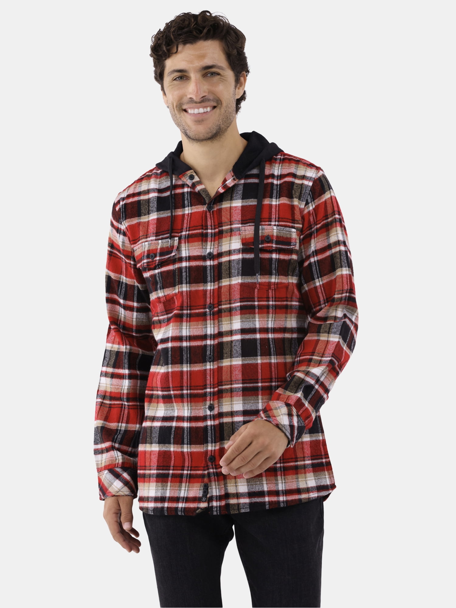 Burnside Men's Hooded Flannel Shirt with Long Sleeves, Sizes S-2XL ...