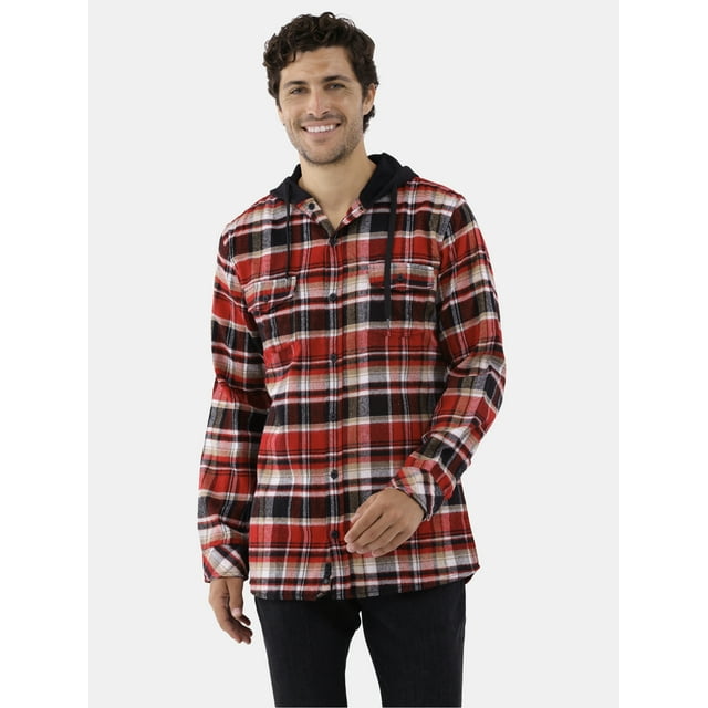 BURNSIDE Men's Hooded Flannel Shirt, Long Sleeves, Sizes S-2XL ...