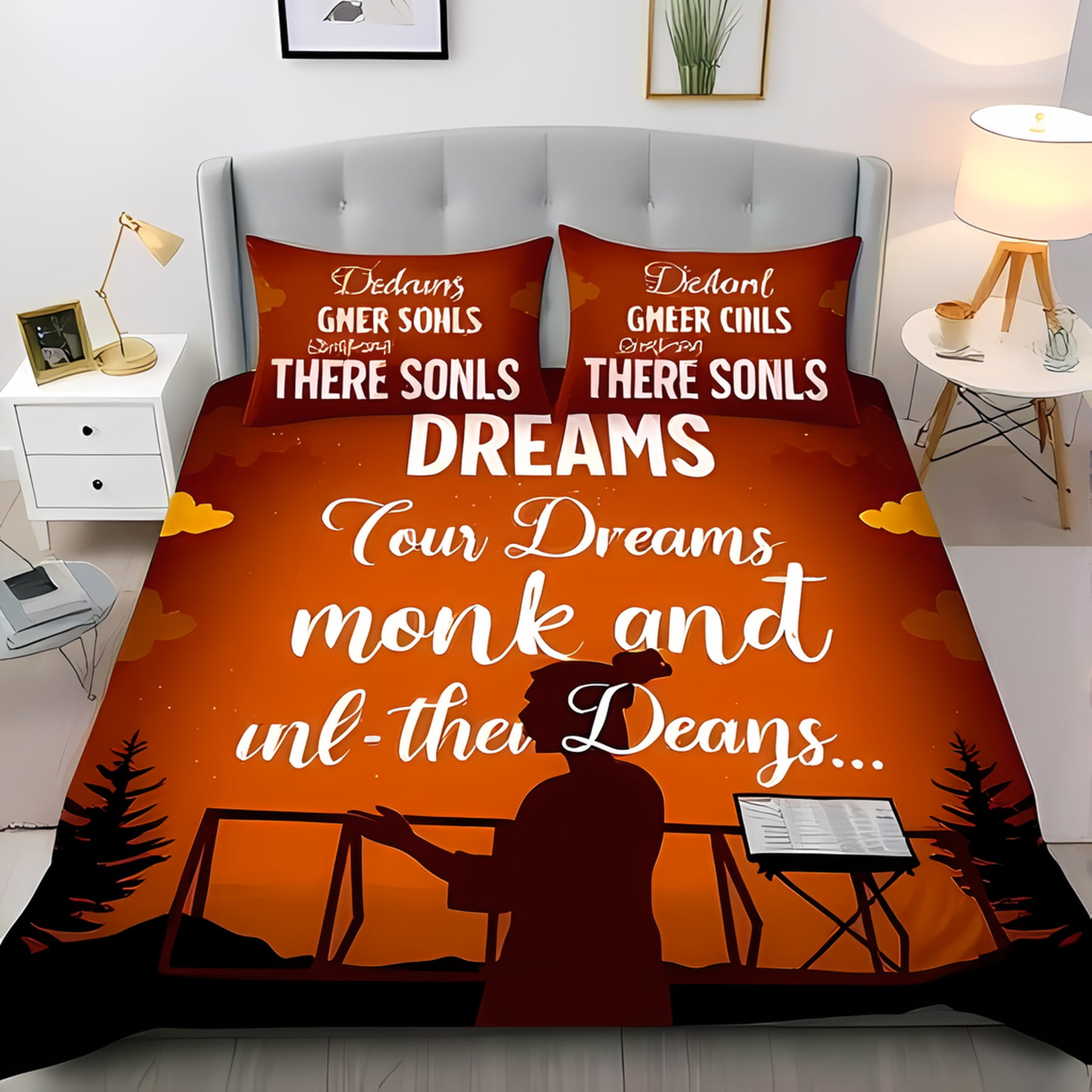 Burnt Orange 3-Piece Duvet Cover Set with Conductor & Inspirational ...