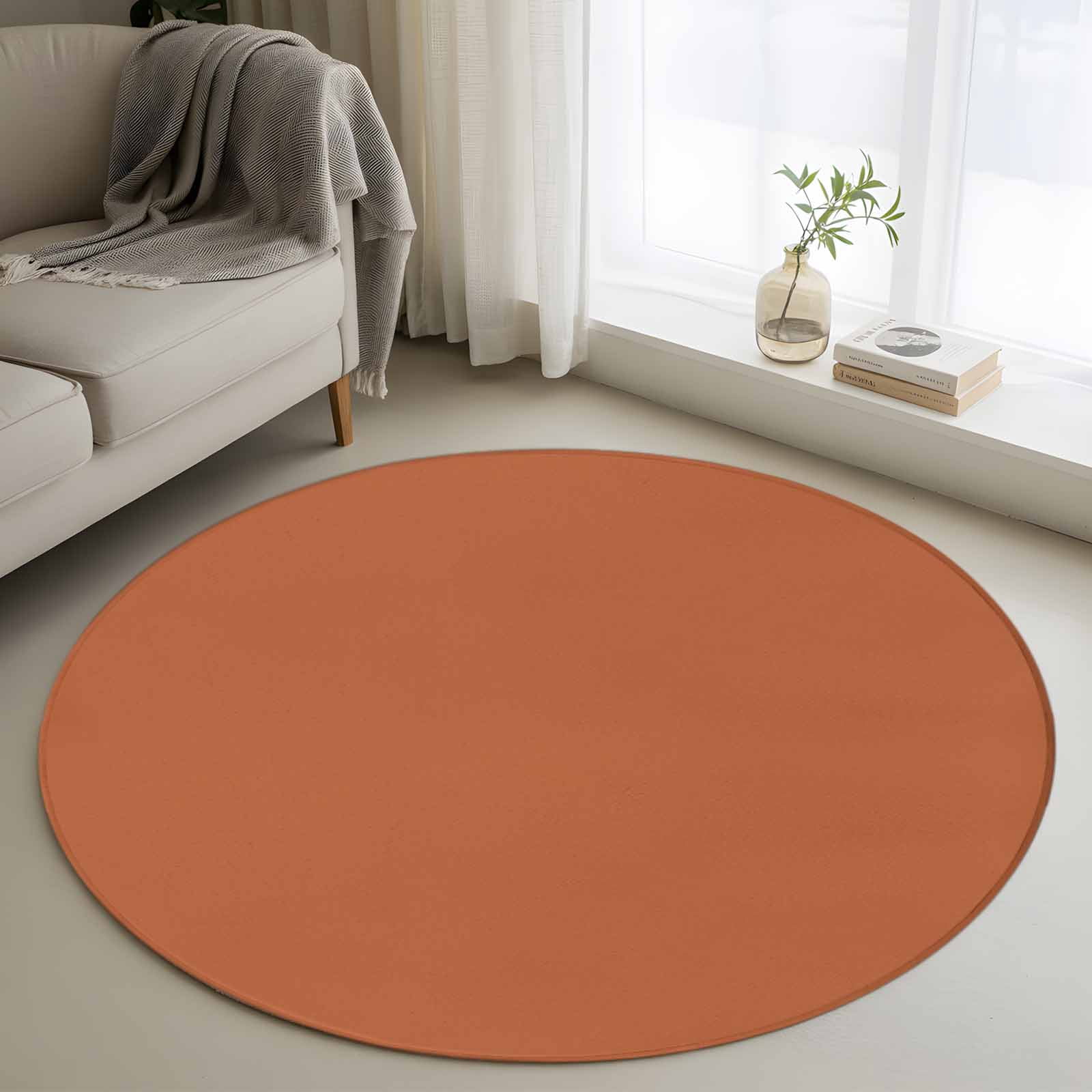 Burnt Orange 4FT Round Area Rugs Modern Solid Color Soft Small Round ...