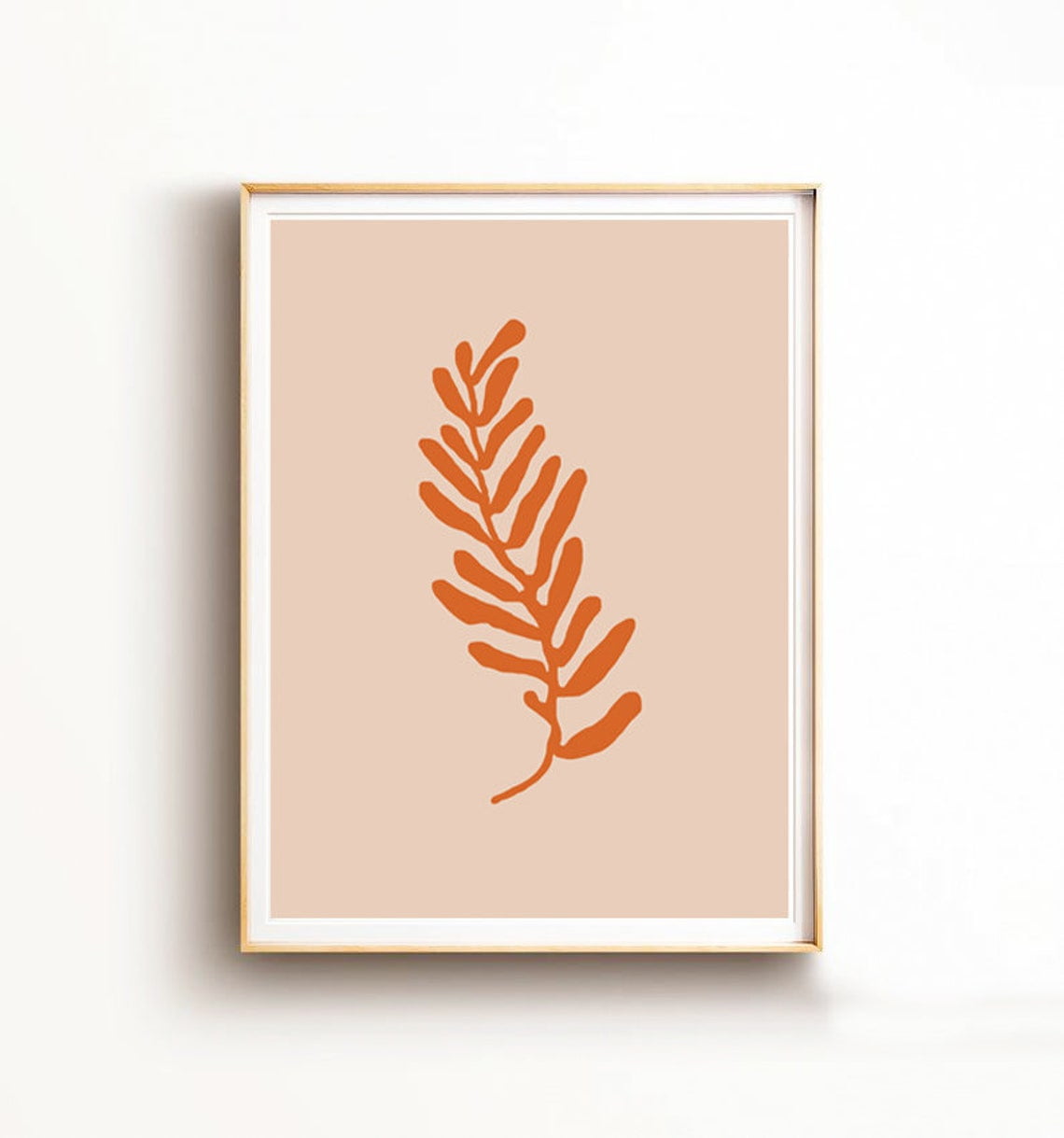 Burnt Orange Abstract Art, Leaf Minimal Painting, Large Wall Art, Rust ...