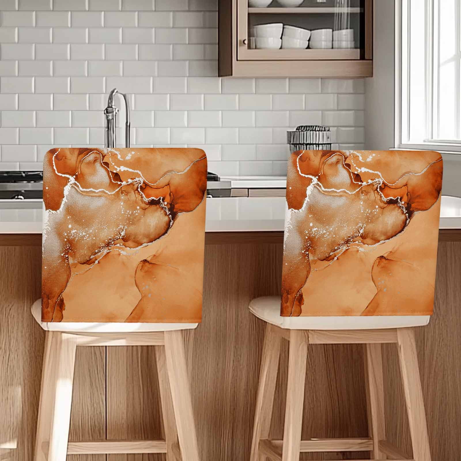 Burnt Orange Abstract Chair Covers Set of 1 Silver Marble Ripples Chair ...