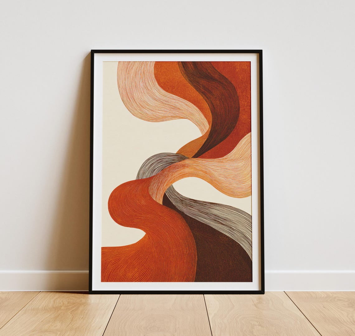 Burnt Orange Abstract Line Art Print, Japandi Wabi Sabi Decor 1866 ...