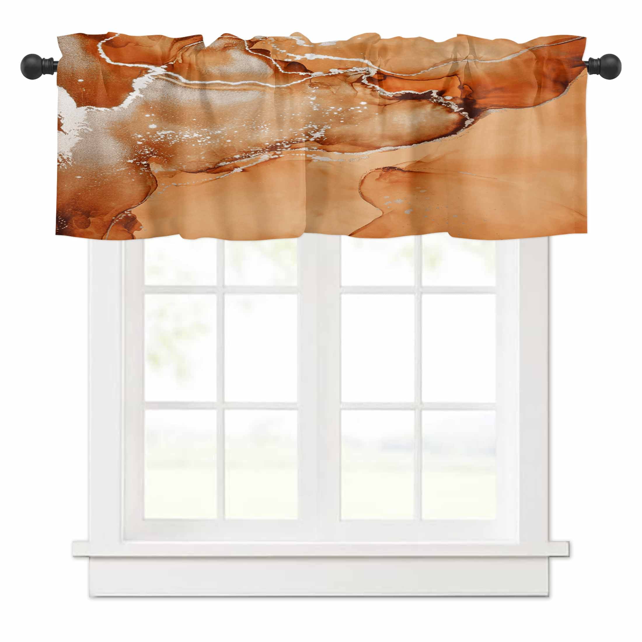 Burnt Orange Abstract Valances for Windows Silver Marble Ripples Rod ...
