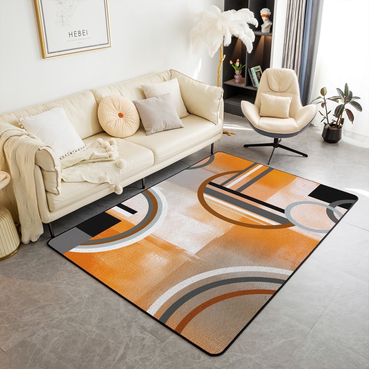 Burnt Orange Area Rug 5x7 for Bedroom Living Room,Geometric Black Gray ...