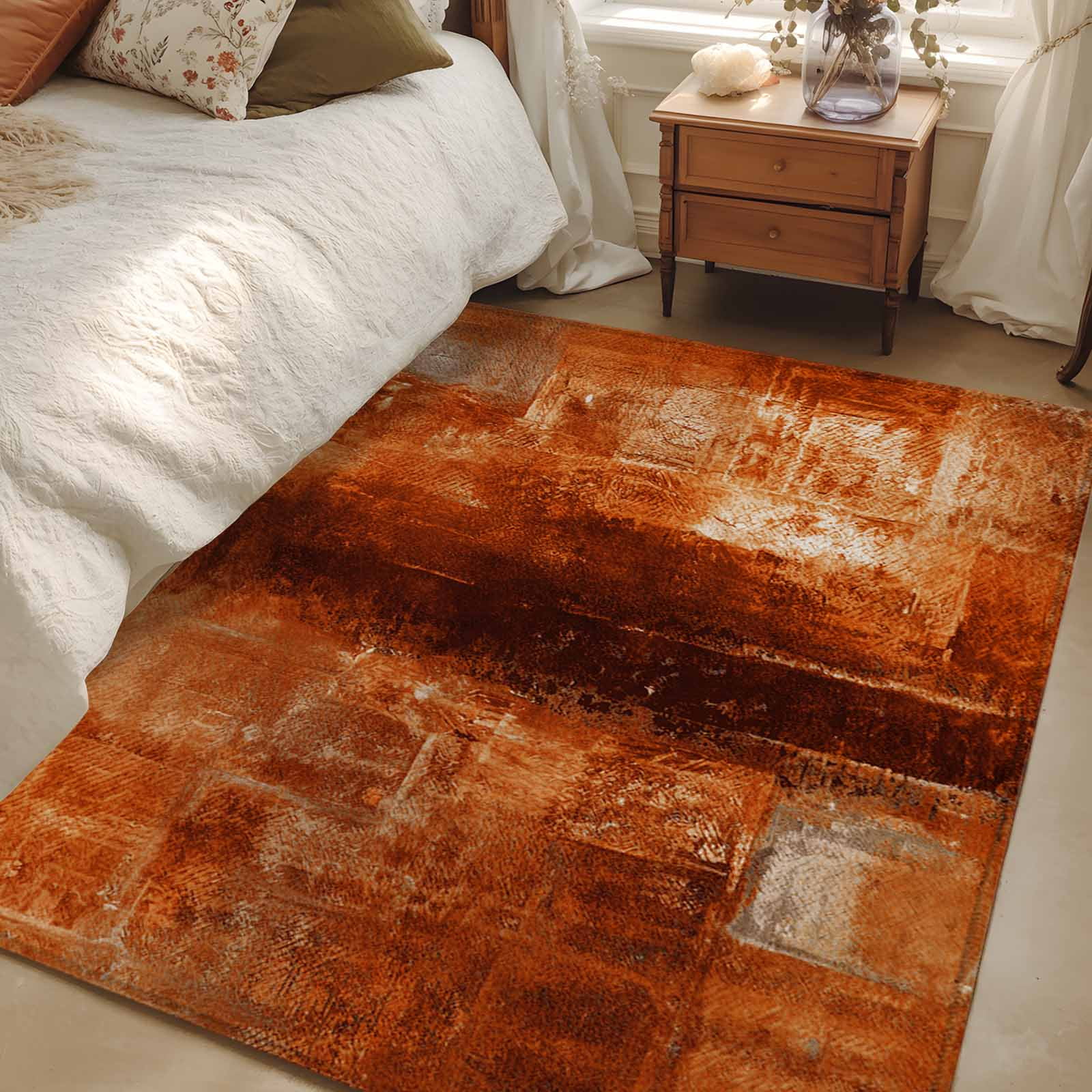 Burnt Orange Area Rugs 3x5 for Living Room, Oil Painting Abstract ...