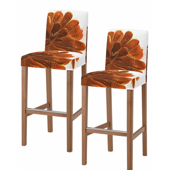Burnt Orange Bar Stool Covers Set of 2, Sparkle Gold Stained Floral ...