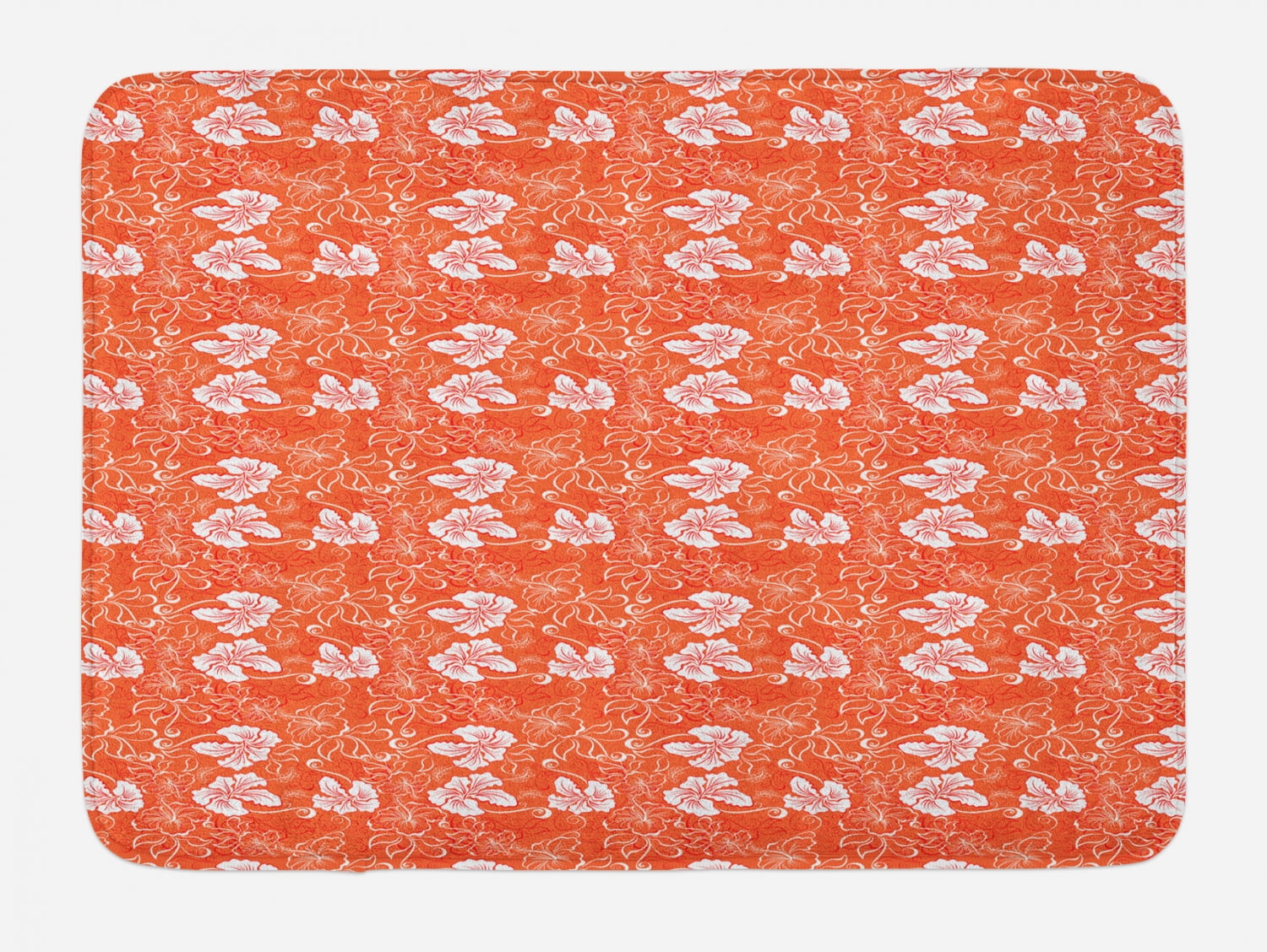 Burnt Orange Bath Mat, Hawaiian Hibiscus Pattern with Swirls and Curves ...