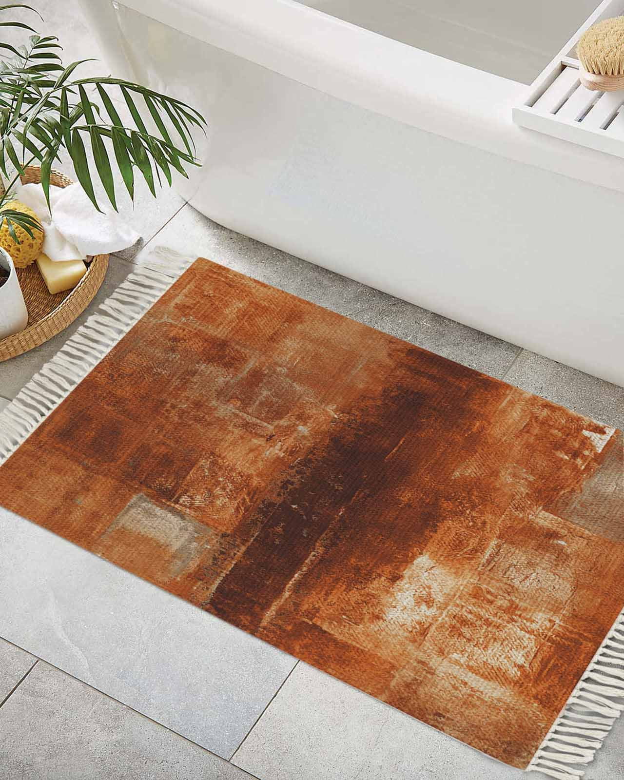 Burnt Orange Bath Rug 2x3ft Woven Bathroom Entryway Runner Rug,Retro ...