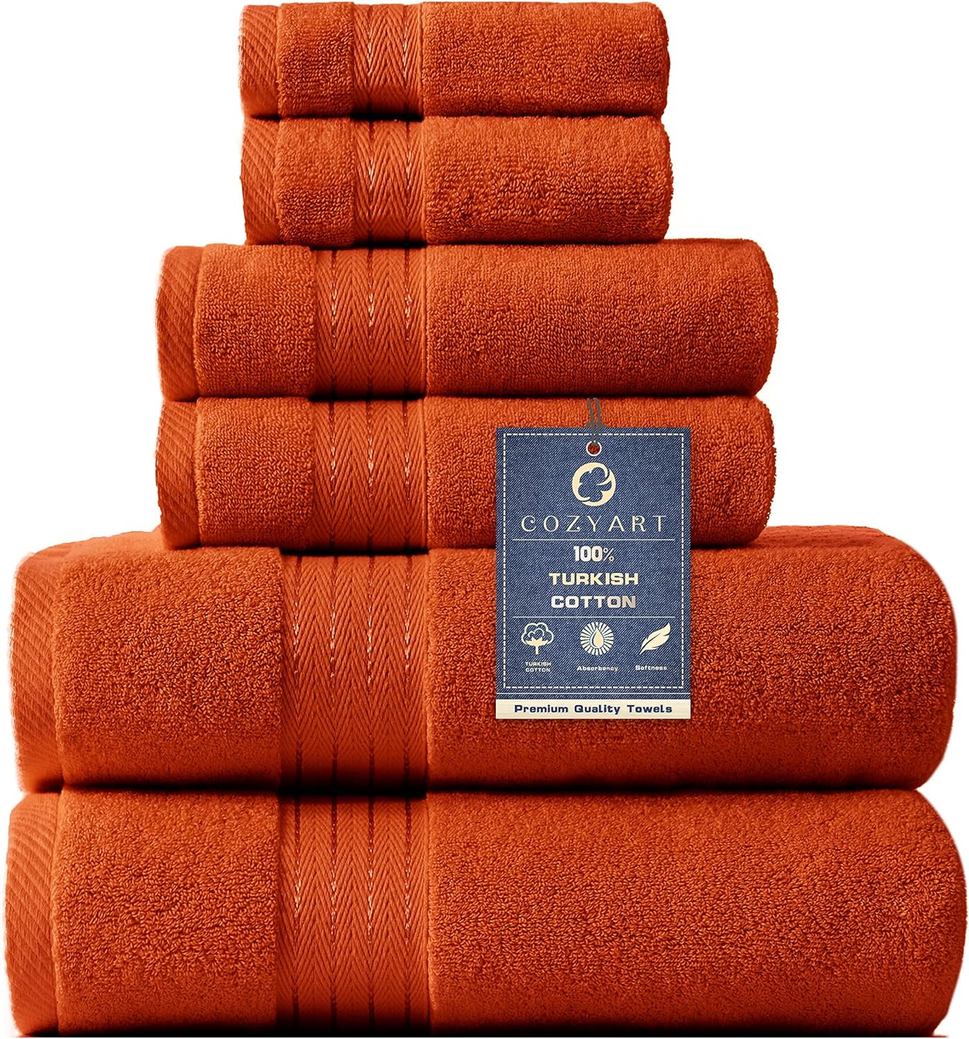Burnt Orange Bath Towel Set for Bathroom: Turkish Cotton, Thick, Soft ...