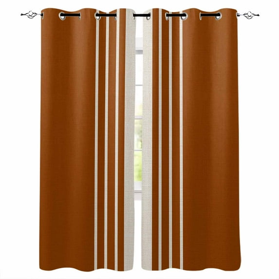 Burnt Orange Beige Striped Blackout Curtains 39 Inches Long, Modern ...