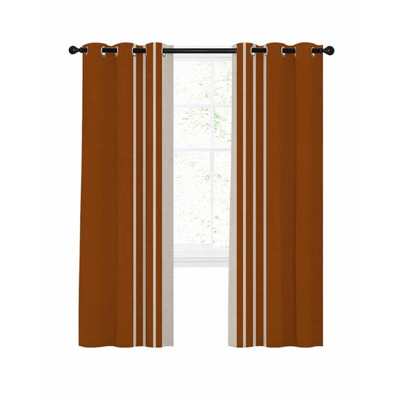 Burnt Orange Beige Striped Blackout Curtains 45 Inches Long for Bedroom ...