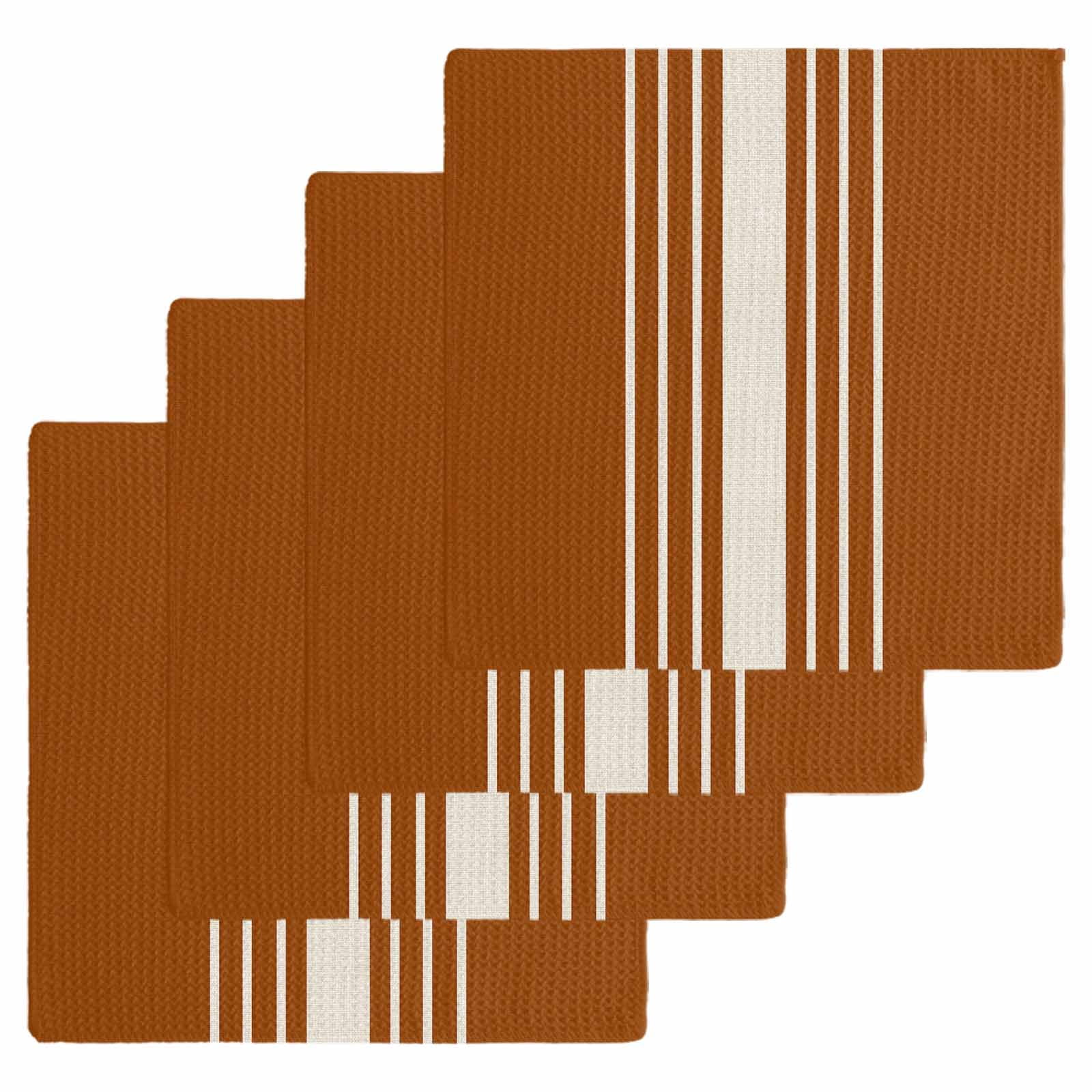Burnt Orange Beige Striped Kitchen Dish Towels for Drying Dishes Set of ...