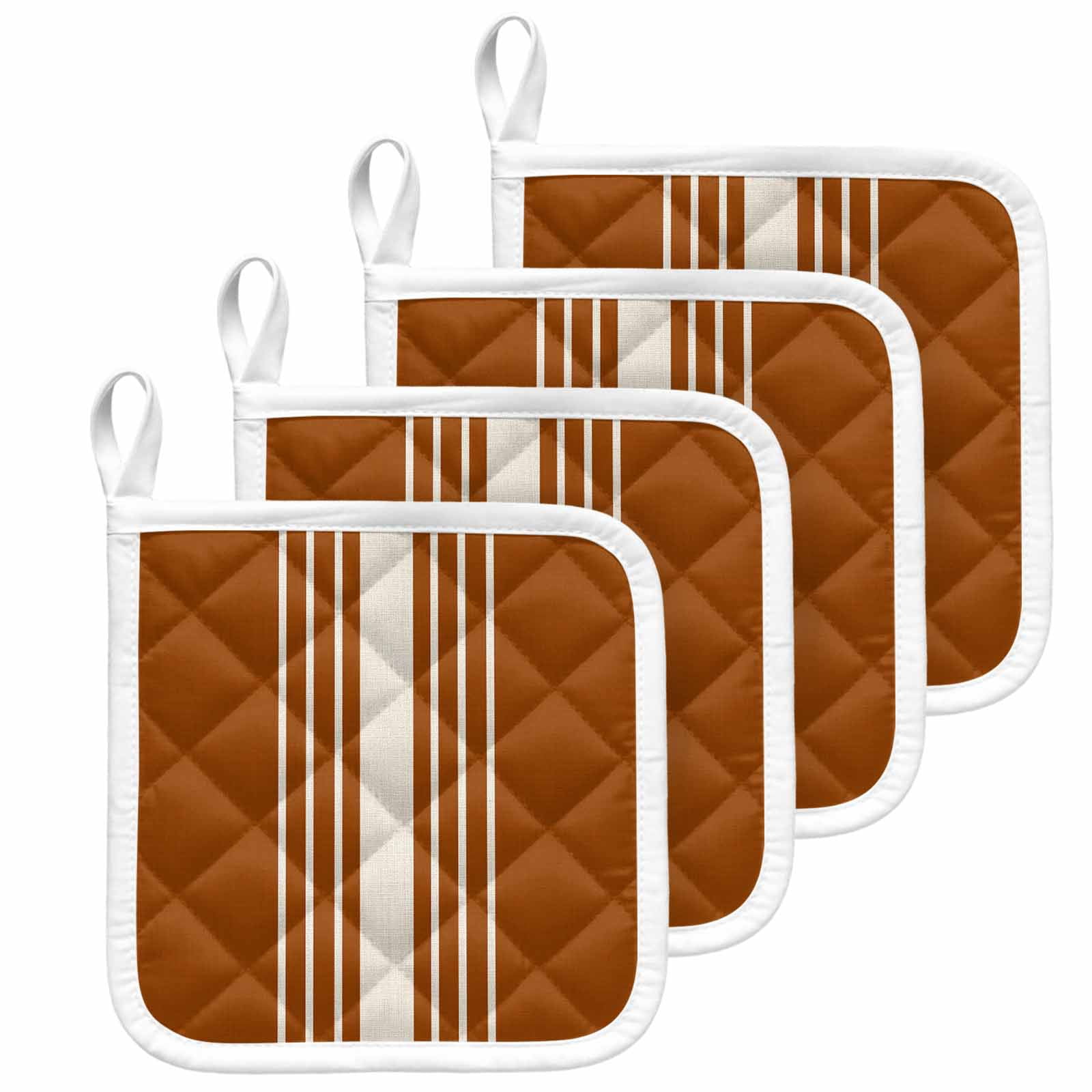 Burnt Orange Beige Striped Pot Holders for Kitchen Heatproof Potholder ...