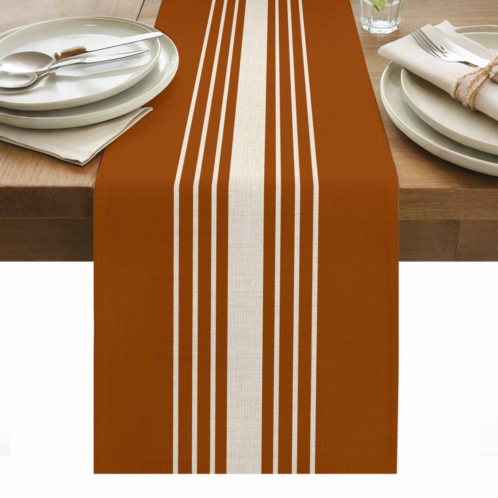 Burnt Orange Beige Striped Table Runner - 36 Inch Long, Kitchen Dining ...