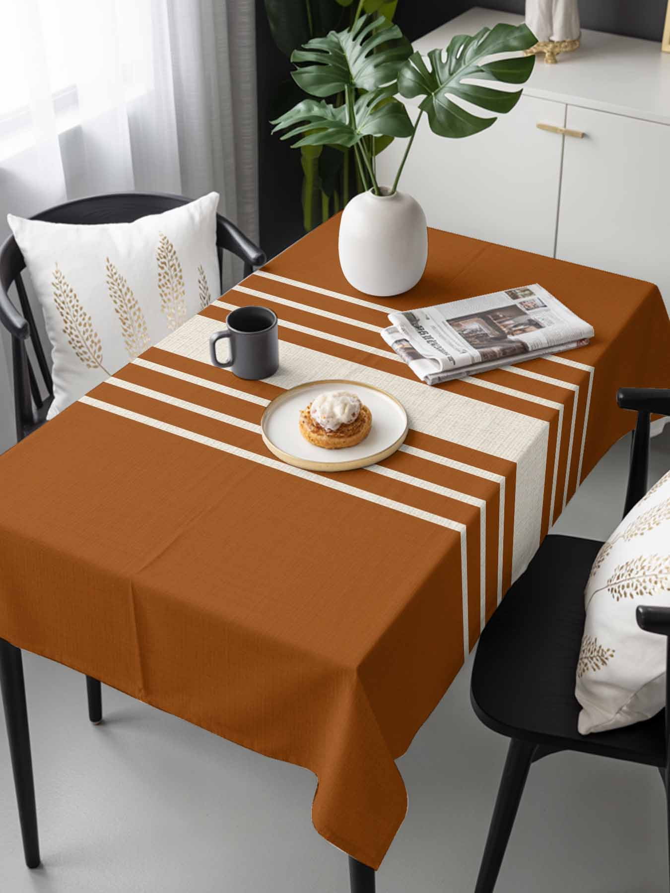 Burnt Orange Beige Striped Tablecloth Rectangle Table Cloths 54x108 ...