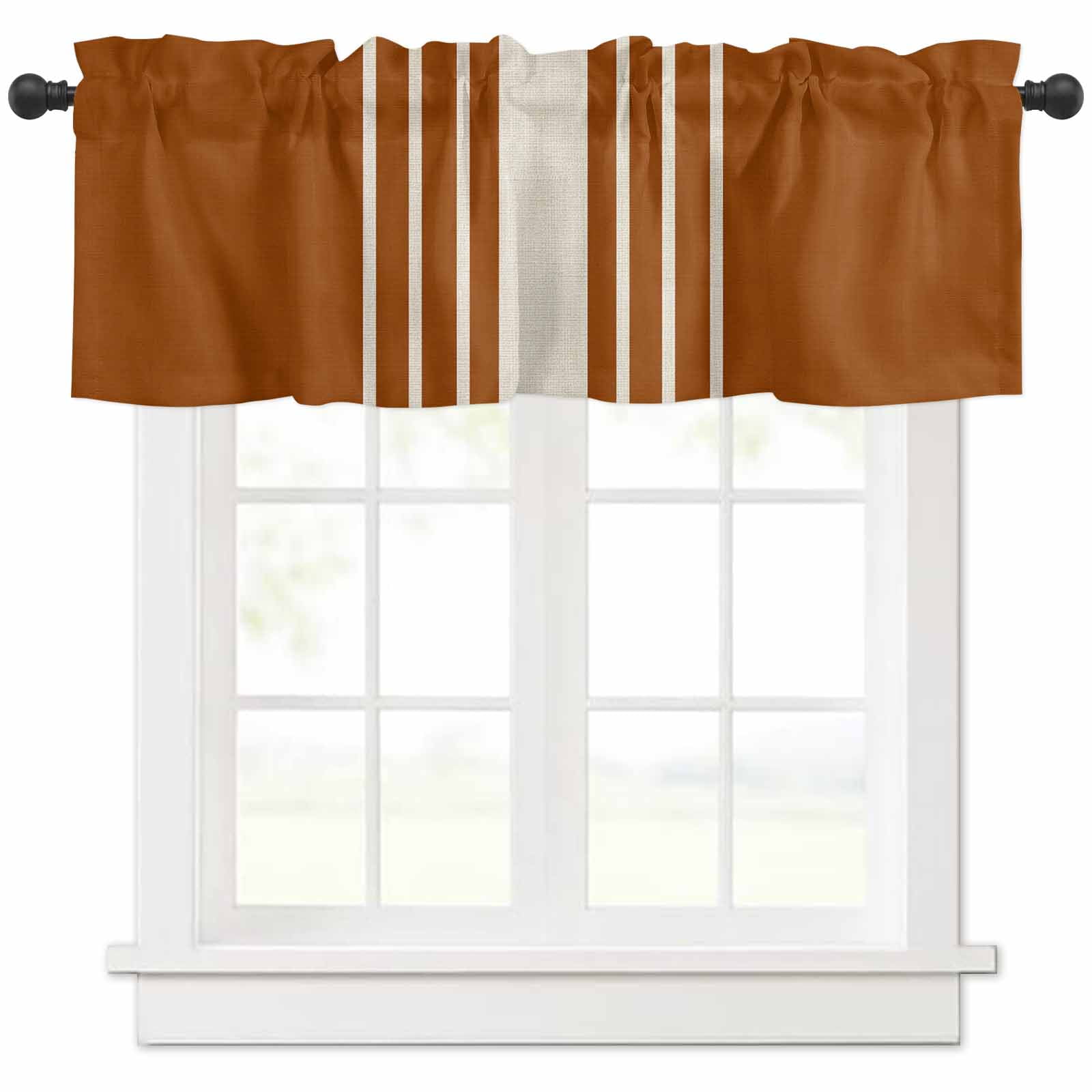 Burnt Orange Beige Striped Valances for Windows Farmhouse Kitchen ...
