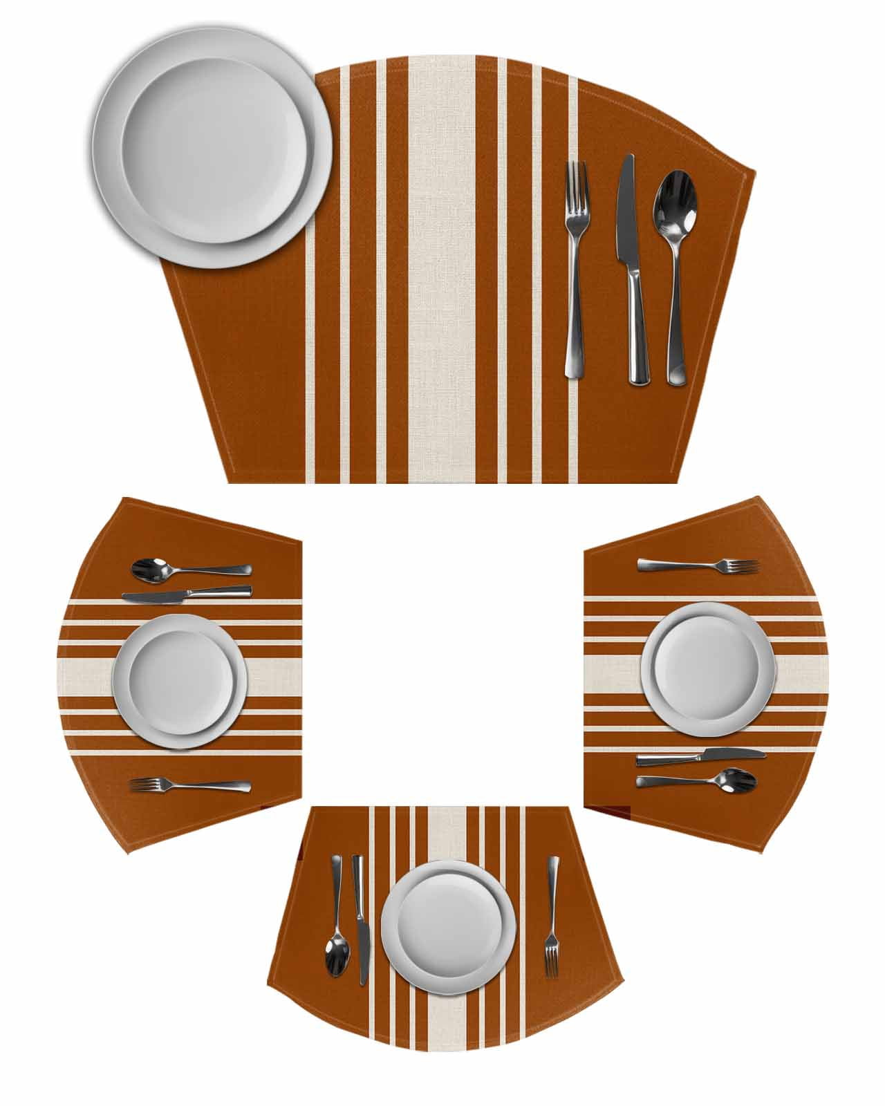 Burnt Orange Beige Striped Wedge Shaped Placemats Set of 4, Cotton ...