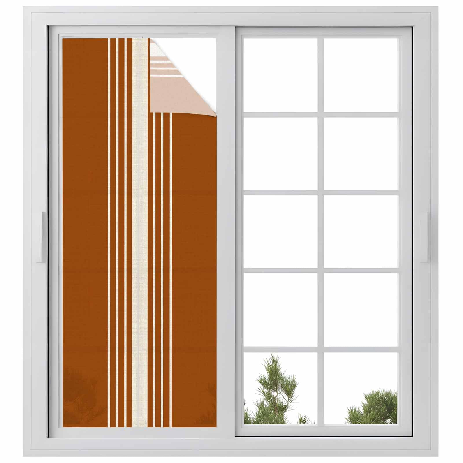Burnt Orange Beige Striped Window Privacy Film, Modern Farmhouse Retro ...
