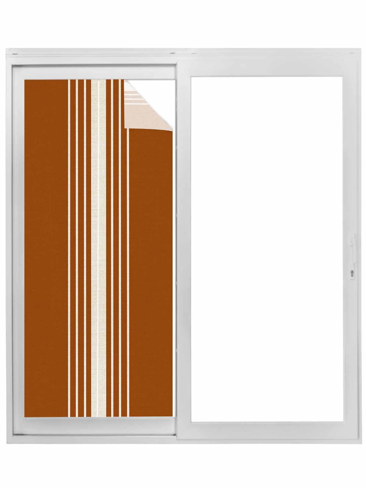 Burnt Orange Beige Striped Window Privacy Film, Modern Farmhouse Retro ...