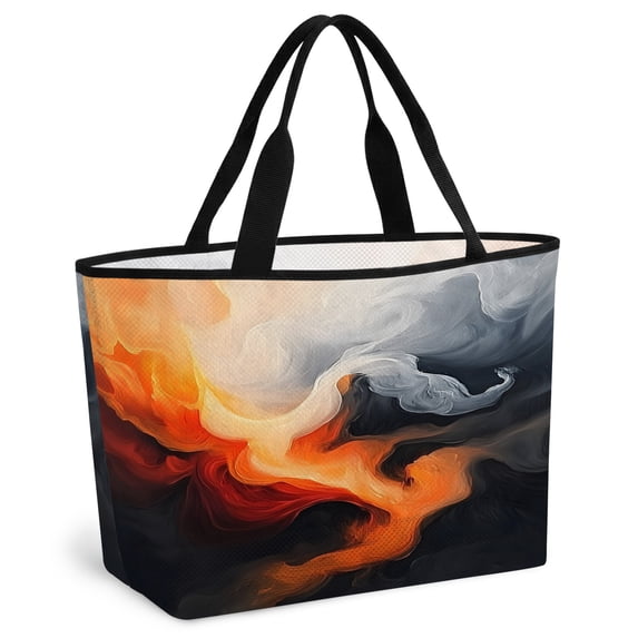 Burnt Orange Black Abstract Art Beach Bag for Women, Large Breathable ...