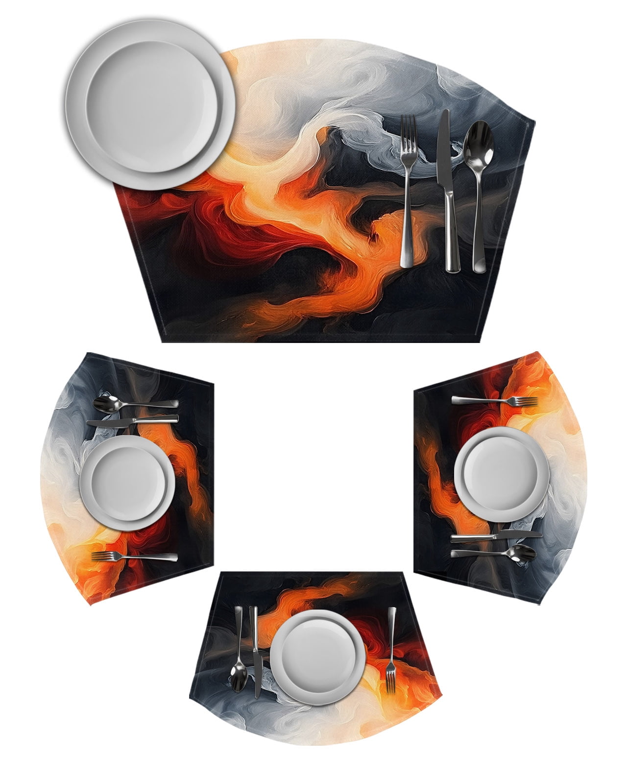 Burnt Orange Black Abstract Art Round Table Placemats Set of 2 Wedge ...