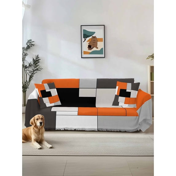 Burnt Orange Black Couch Cover Sofa Covers 3 Cushion Sectional Couch ...