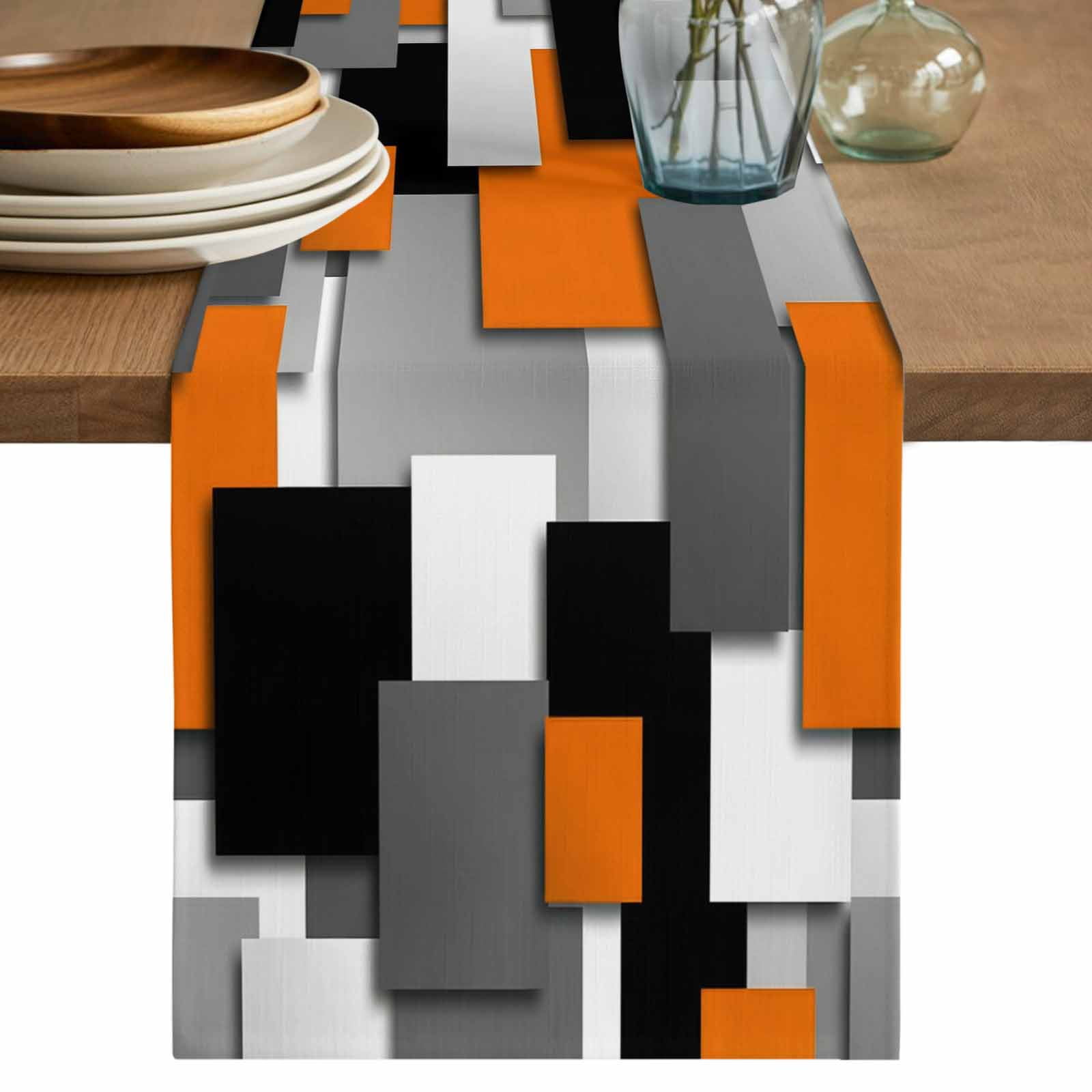 Burnt Orange Black Geometric Cotton Linen Table Runner for Dining ...