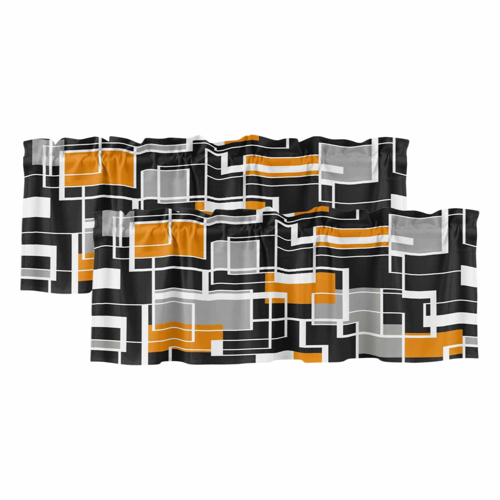 Burnt Orange Black Geometric Curtain Valances for Windows, Kitchen ...