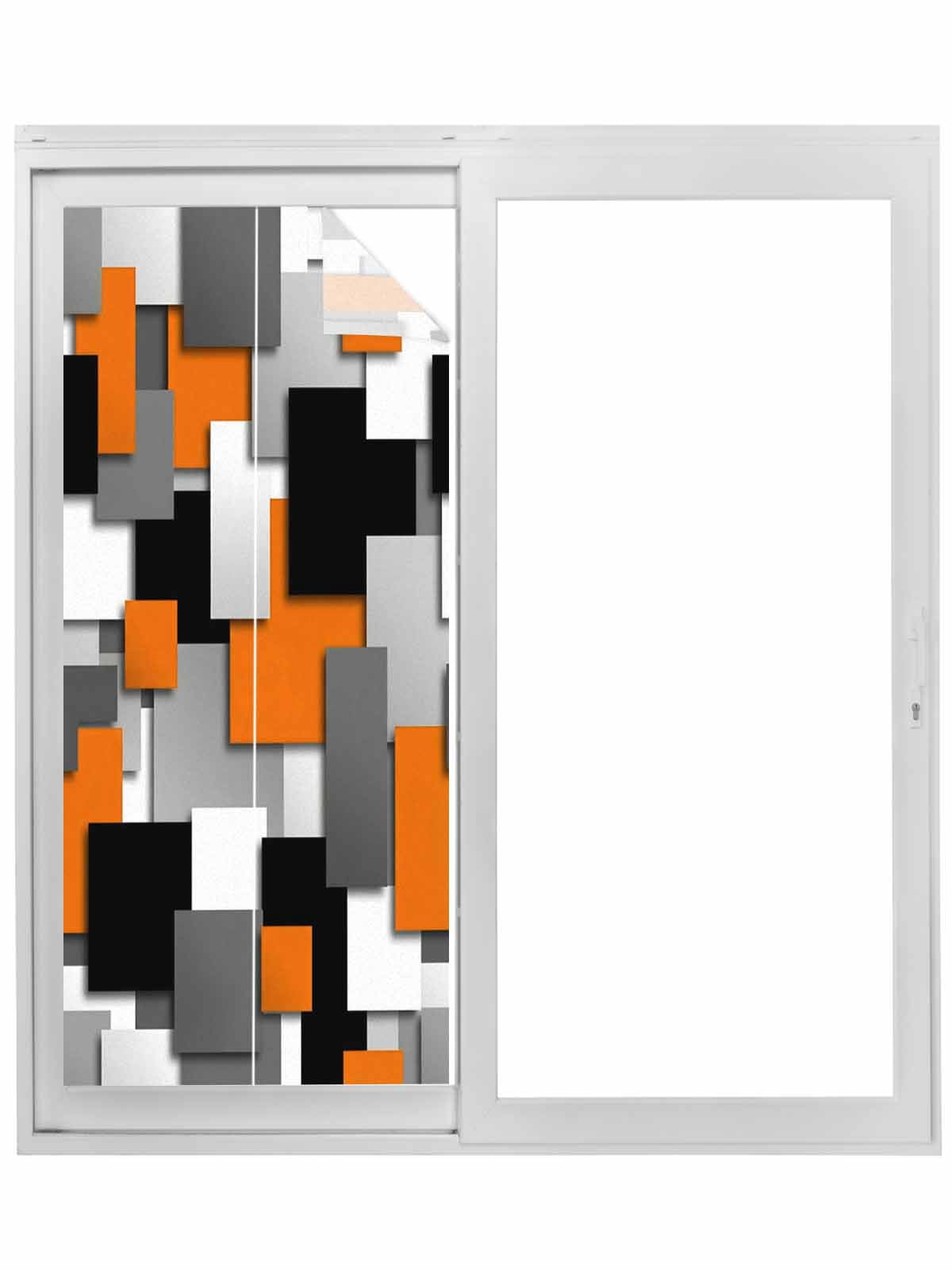 Burnt Orange Black Geometric Window Privacy Film, Modern Abstract Art ...