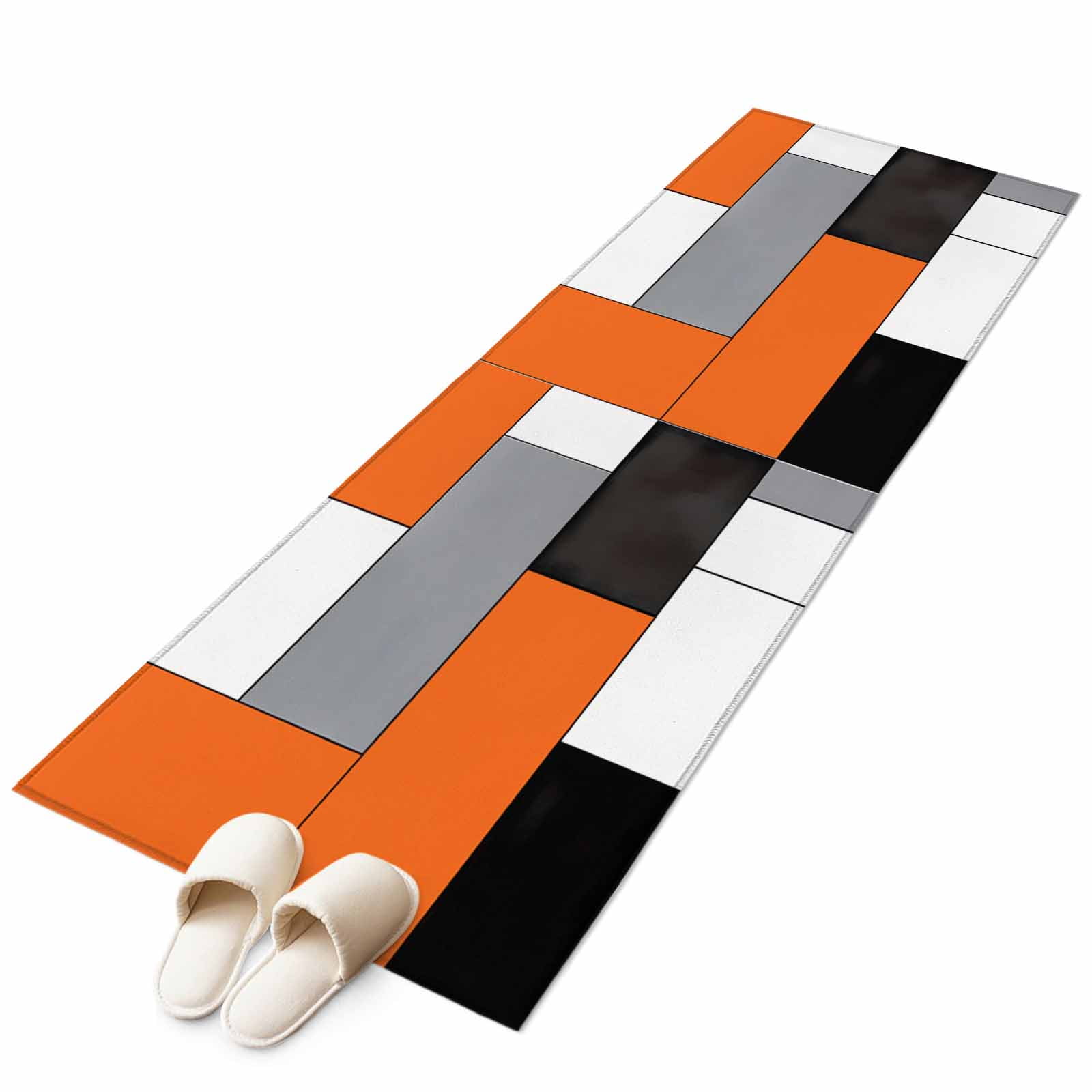 Burnt Orange Black Grey 2'x6' Runner Rug, Modern Irregular Geometric ...