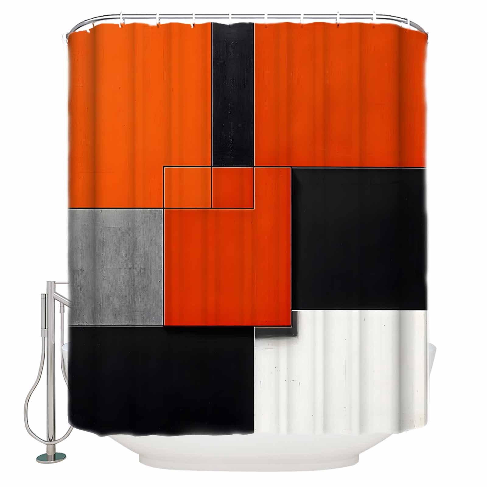 Burnt Orange Black Grey Bathroom Shower Curtains with 12 Hooks ...