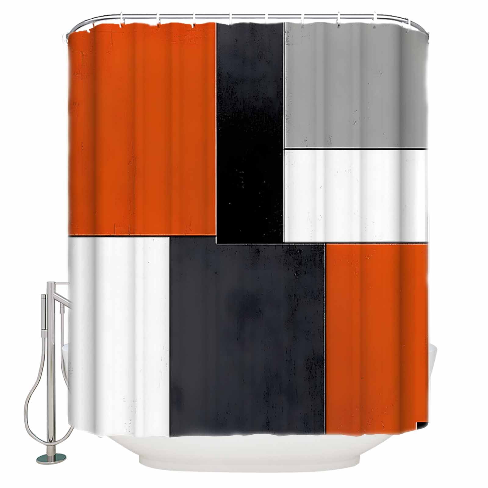 Burnt Orange Black Grey Bathroom Shower Curtains with 12 Hooks ...