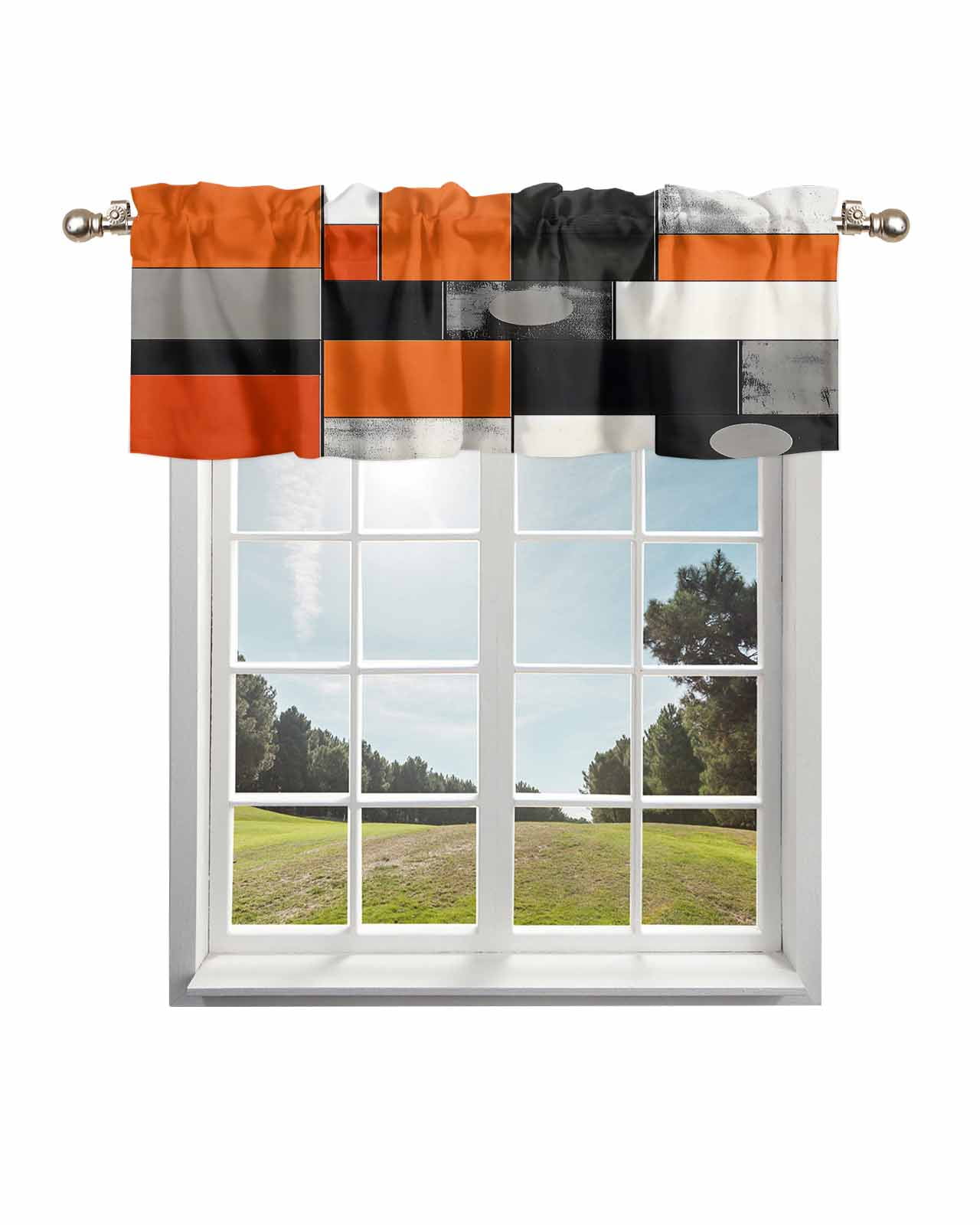 Burnt Orange Black Grey Curtain Valance for Windows/Living Room/Kitchen ...