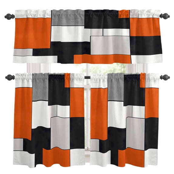 Burnt Orange Black Grey Kitchen Curtains Sets for Windows 36 Inch ...