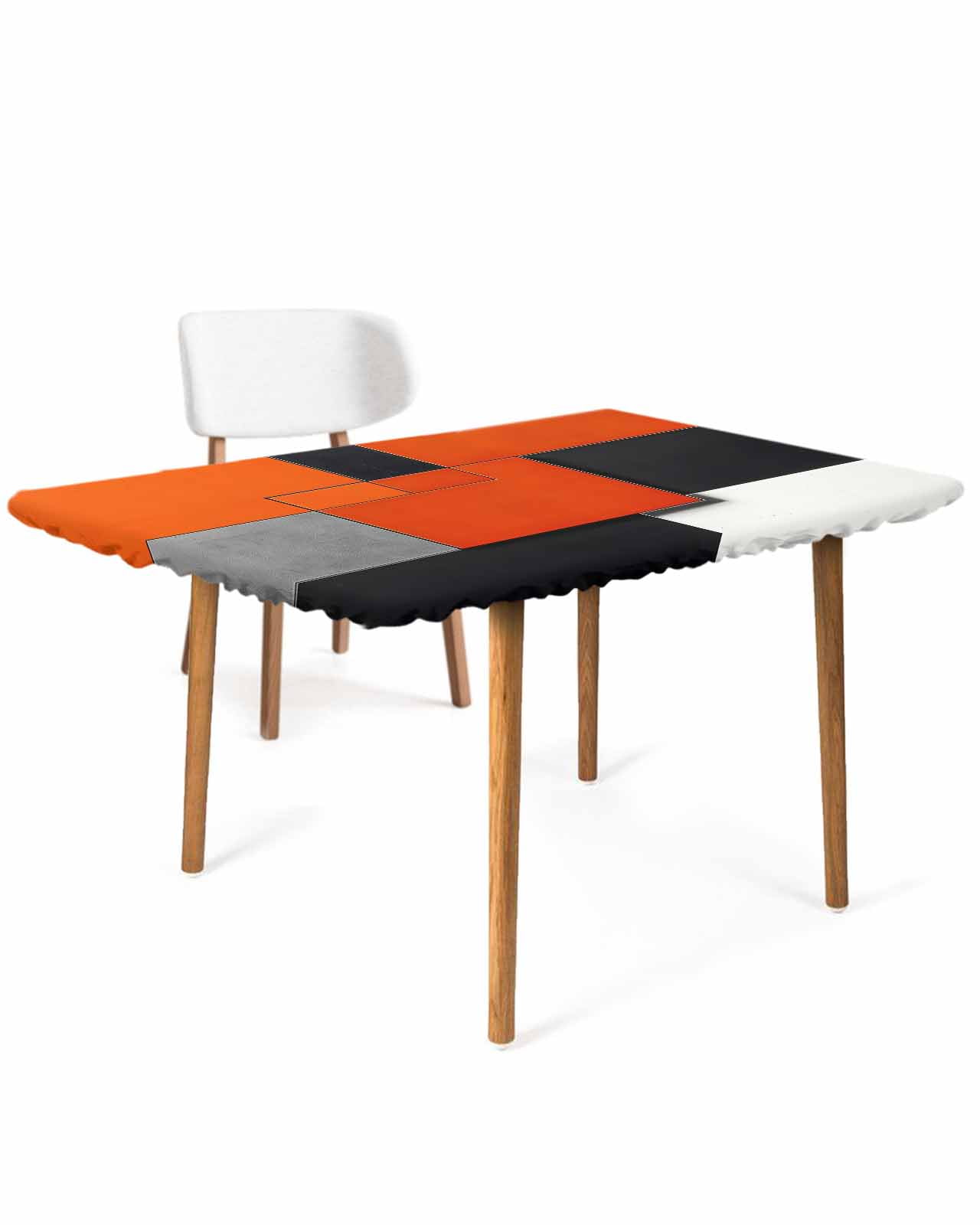 Burnt Orange Black Grey Rectangle Tablecloth, Waterproof Elastic Fitted ...