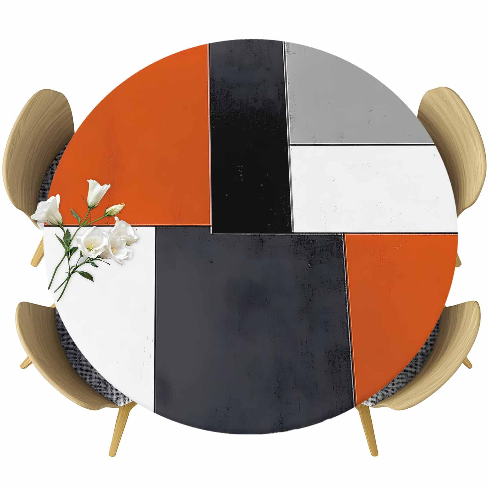 Burnt Orange Black Grey Round Tablecloth 36-44 Inch Round Fitted Table ...