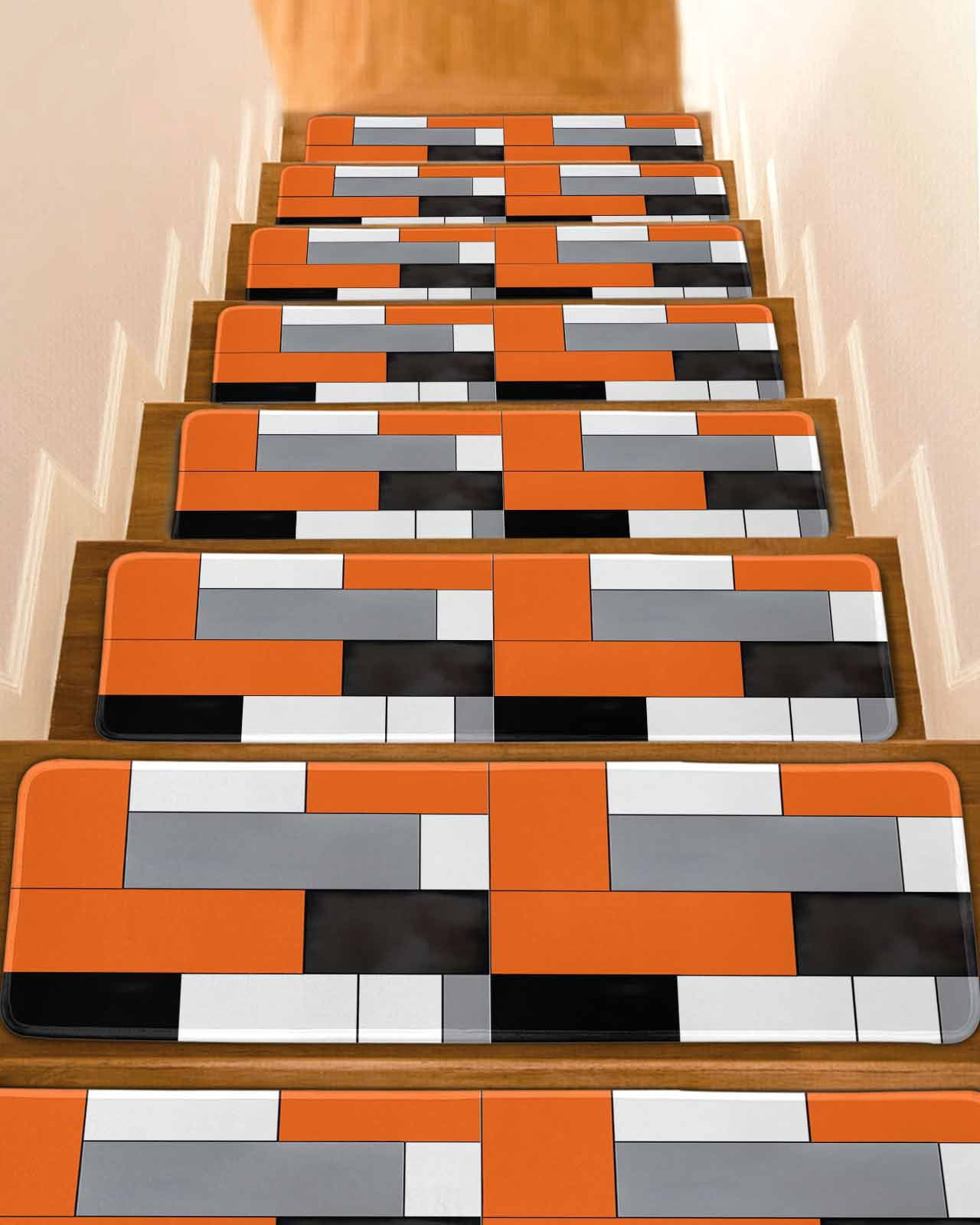 Burnt Orange Black Grey Stair Treads for Wooden Steps Indoor Runner Rug ...
