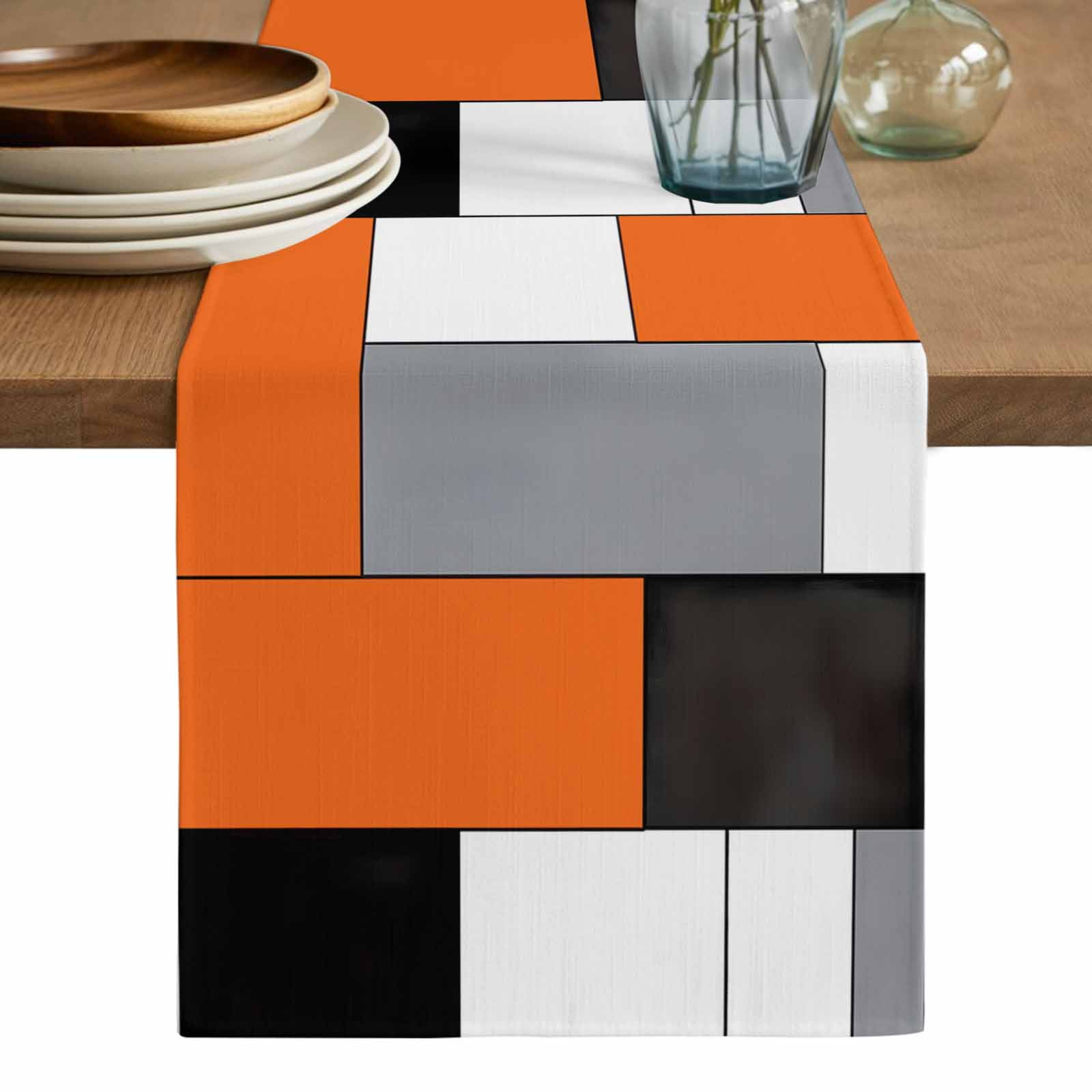 Burnt Orange Black Grey Table Runner, Modern Irregular Geometric ...