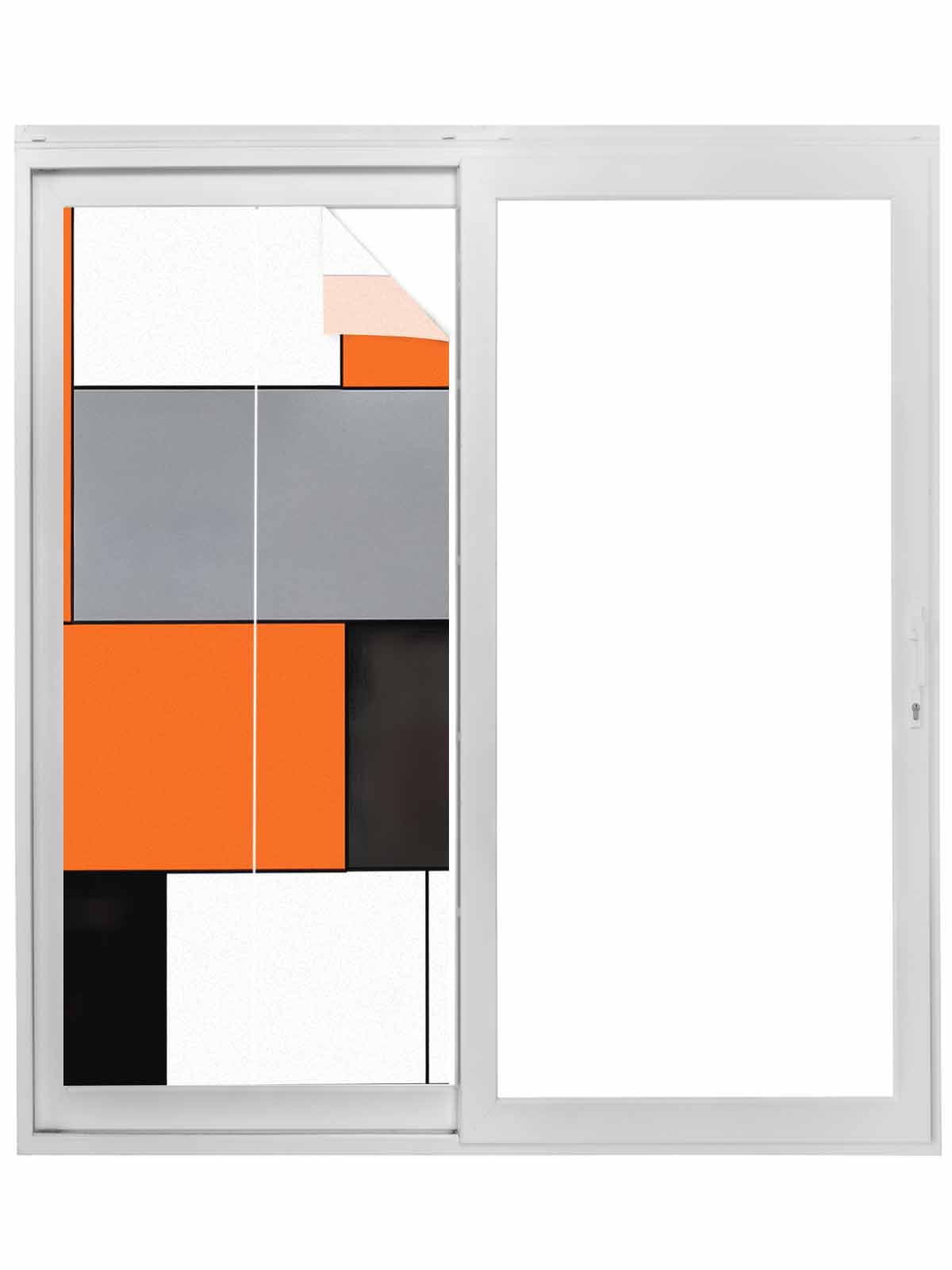Burnt Orange Black Grey Window Privacy Film, Modern Irregular Geometric ...