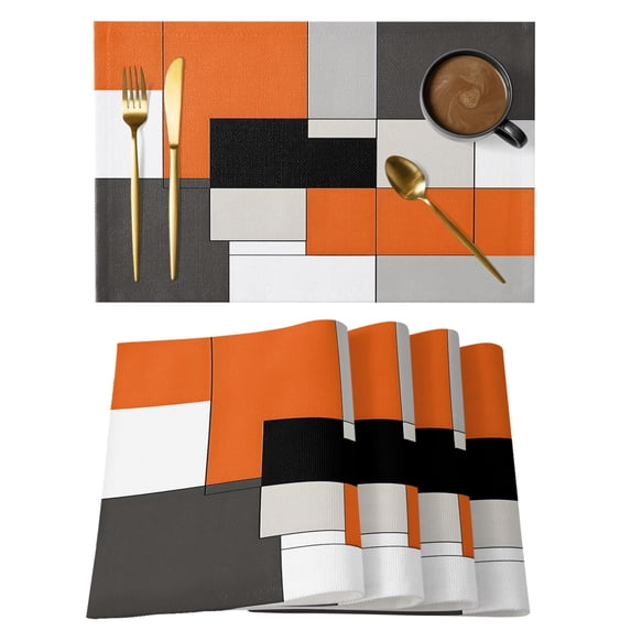 Burnt Orange Black Placemats Set of 8, Cotton Linen Fabric Place Mats ...